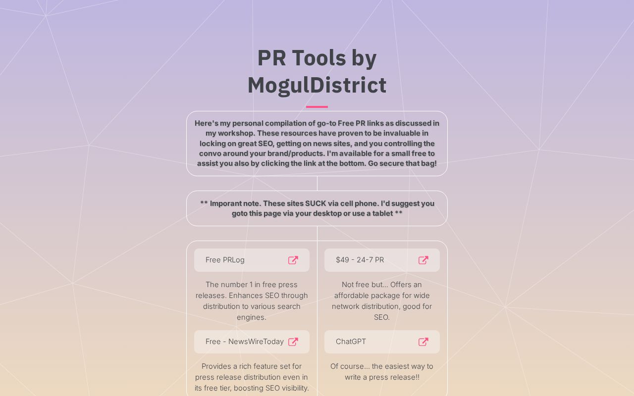 MogulDistrict - PR Tools